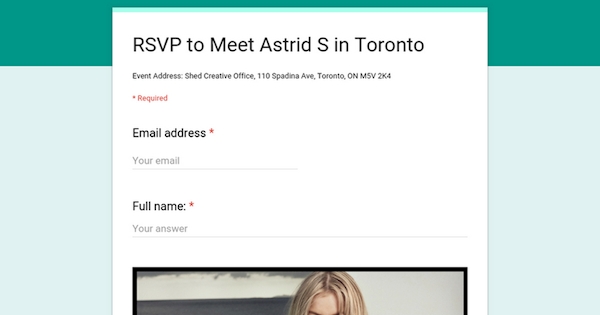 RSVP to Meet Astrid S in Toronto